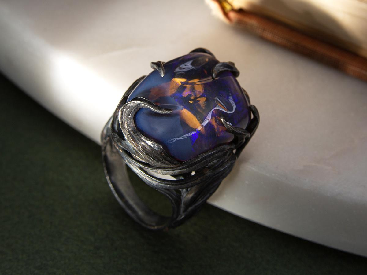 Way of Water Opal Ring Engagement Ring Blue Neon Gemstone For Sale at ...