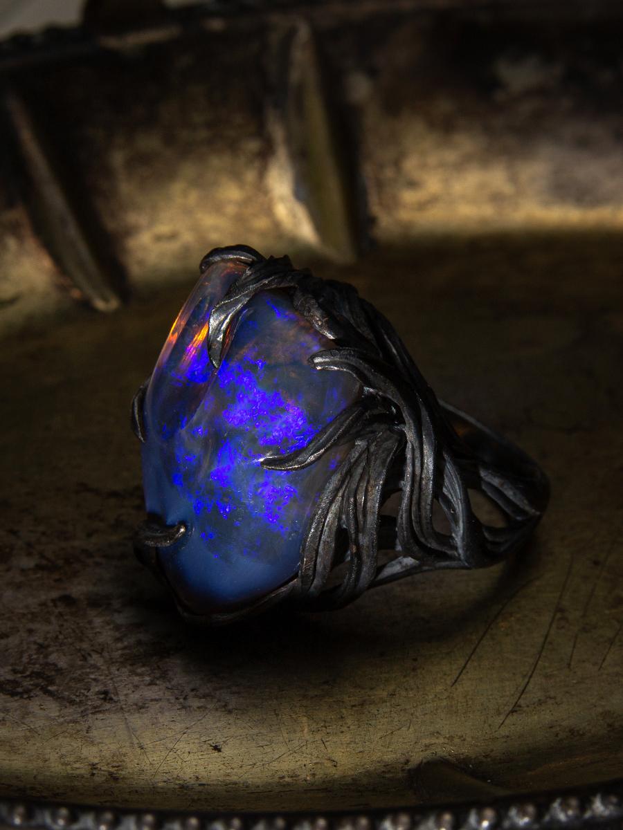 Way of Water Opal Ring Engagement Ring Blue Neon Gemstone For Sale at ...