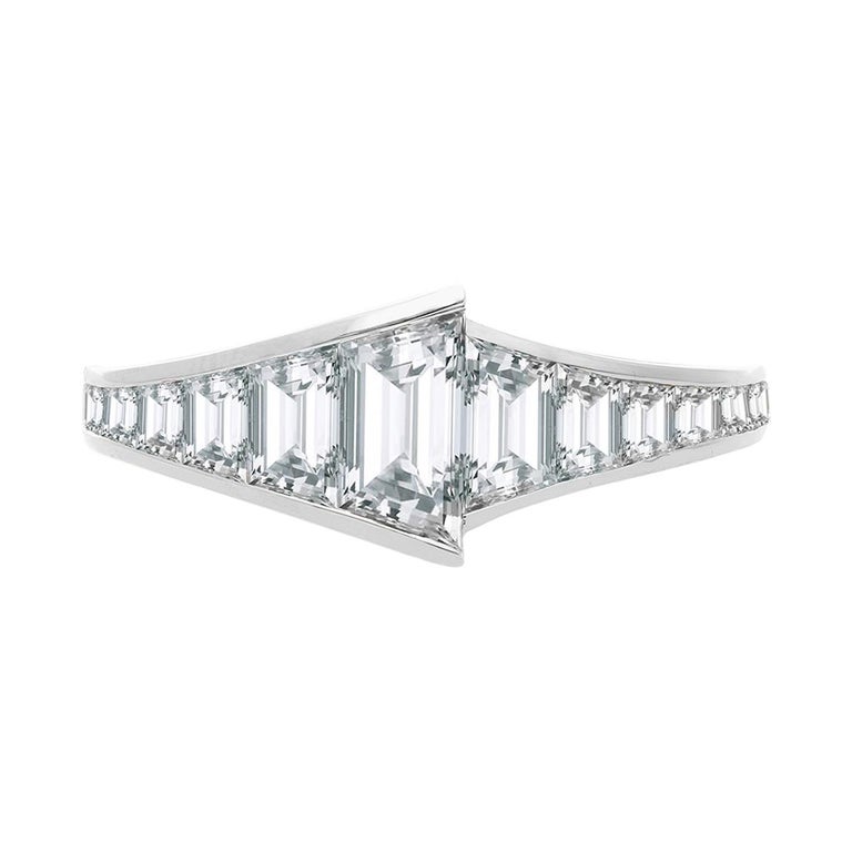 Customizable The White Sapphire Trapezoid Ring, Silver, Step Cut For ...