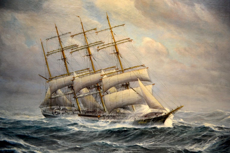 Windjammer "Pisacua" Under Full Sail in Rough Seas by Johannes Holst at ...