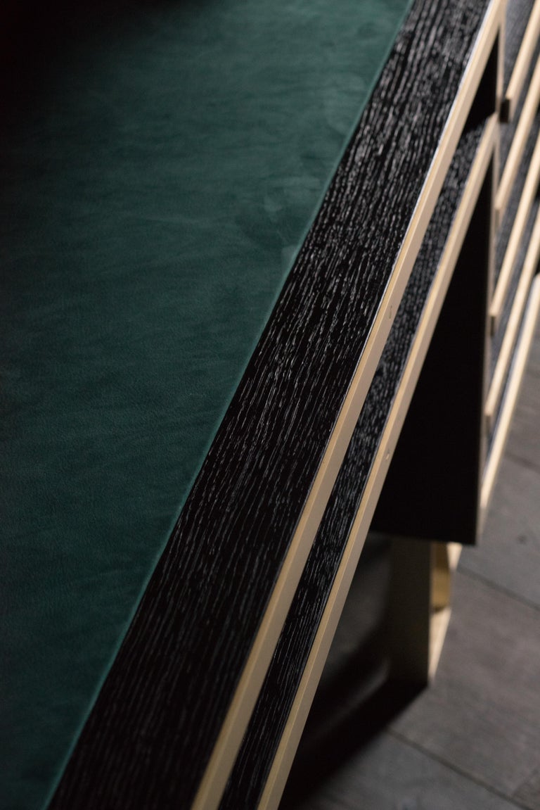 21st Century Writing Desk, Oak Brass and Italian Leather Inlay For Sale ...