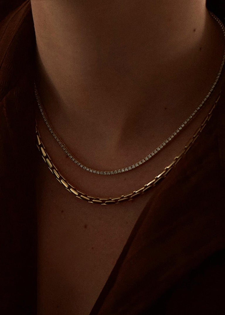 Theo Elongated Chain Necklace 14k Solid Yellow Gold For Sale at 1stDibs
