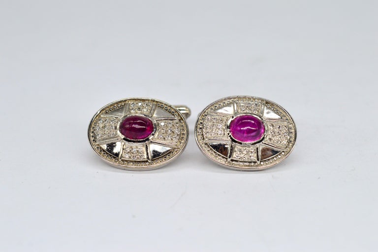 Theo Fennel 18k White Gold Diamond Ruby Art Deco Cross Designer Cufflinks For Sale at 1stDibs