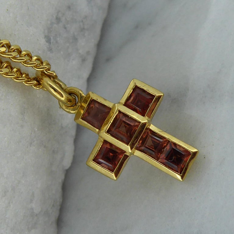 Theo Fennell Cognac Colored Stone Cross, 18 Carat Yellow Gold at 1stDibs