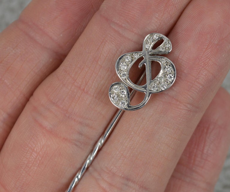Theo Fennell 18 Carat White Gold and Diamond Treble Clef Stick Pin For ...