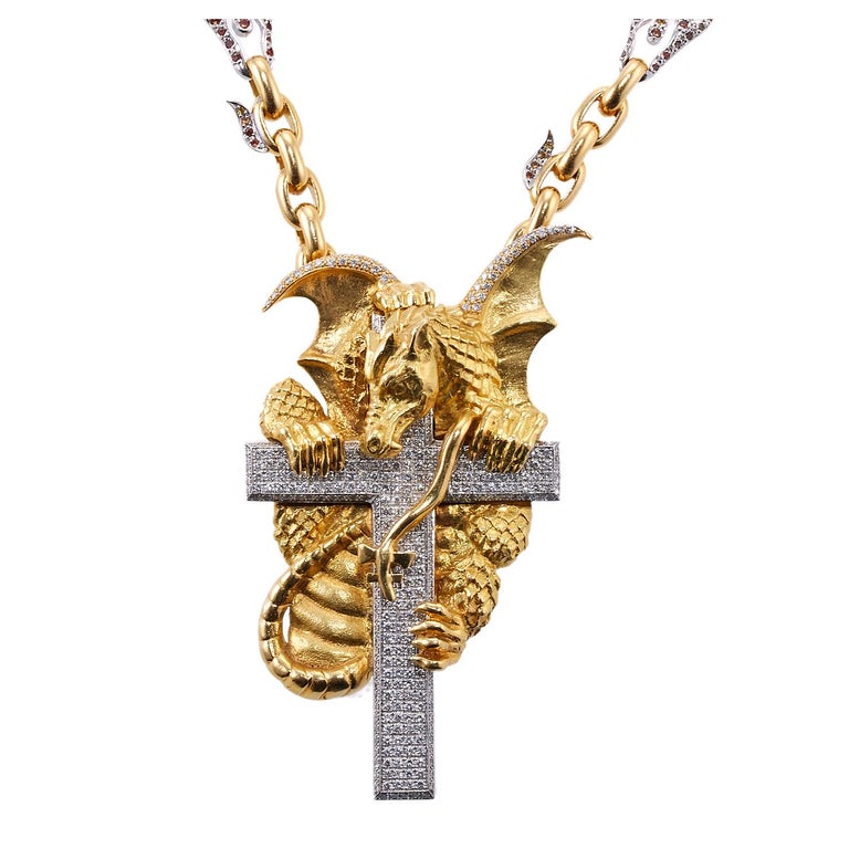 Theo Fennell One of a Kind Diamond Sapphire Gold Dragon Pendant ...