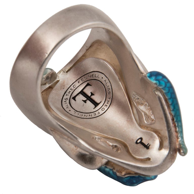 Theo Fennell Silver and Blue Enamel Skull Ring For Sale at 1stDibs ...