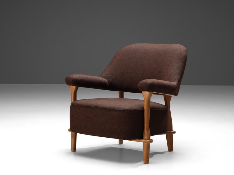 Theo Ruth for Artifort Lounge Chair 109 in Oak and Brown Fabric at 1stDibs