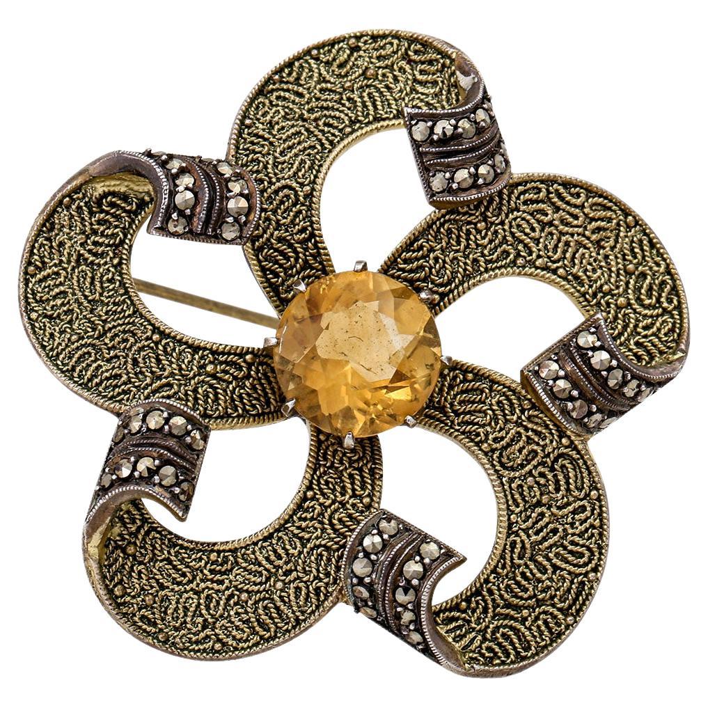 Theodor Fahrner Art Nouveau Round Enamel Silver Brooch For Sale at ...