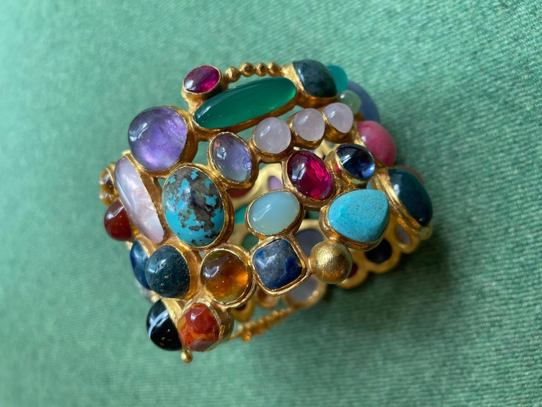 Theodor "Teddy" Hahn Multi Gemstone Yellow Gold Bracelet 1976 For Sale ...