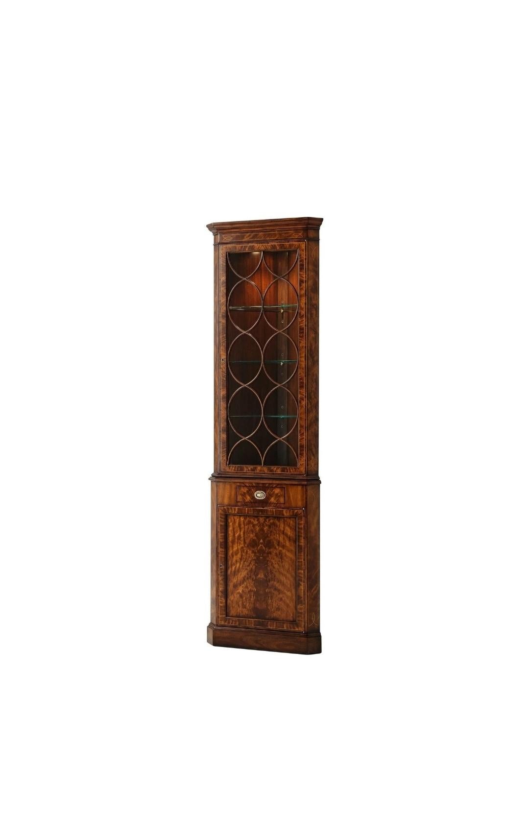 Theodore Alexander A Corner Flame Mahogany Two-Part Cabinet For Sale at ...