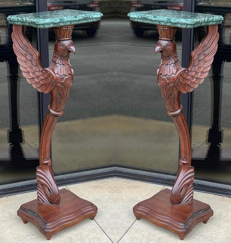 Theodore Alexander Carved Eagle Empire Marble Top Pedestals / Tables ...
