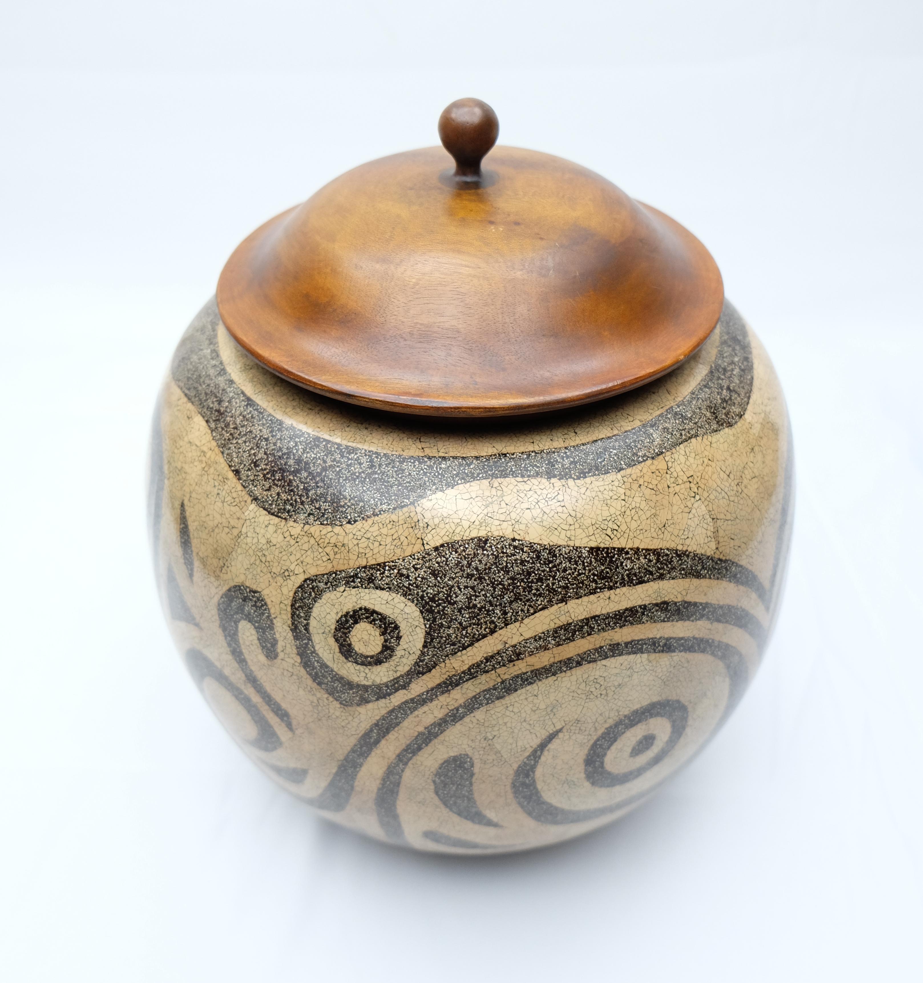 Theodore Alexander Striped Pattern Ceramic Vase with Lid at 1stDibs