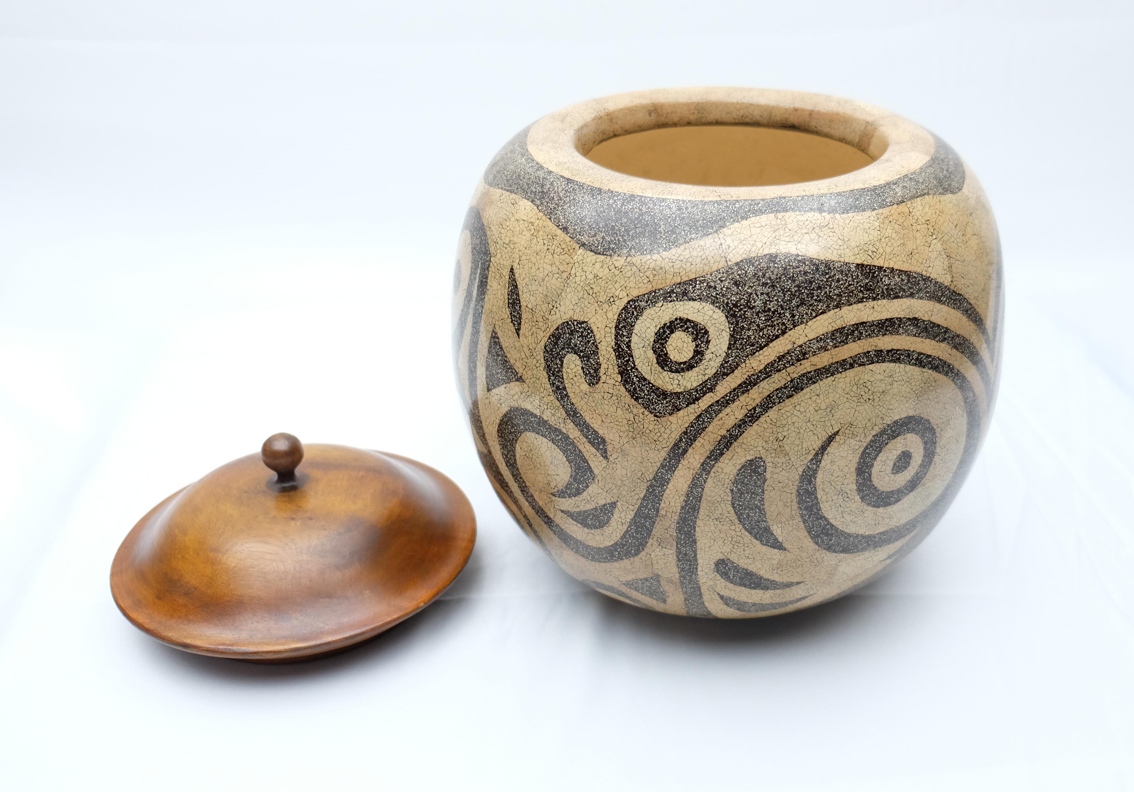 Theodore Alexander Striped Pattern Ceramic Vase with Lid at 1stDibs