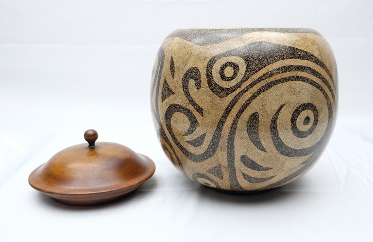 Theodore Alexander Striped Pattern Ceramic Vase with Lid at 1stDibs