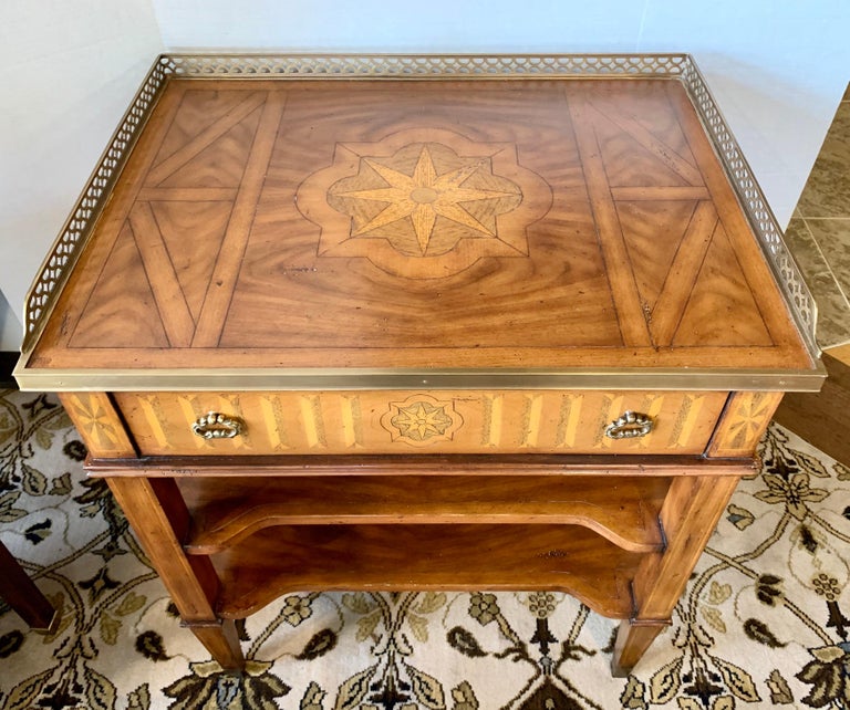 Theodore Alexander Three Tiered Marquetry Table at 1stDibs