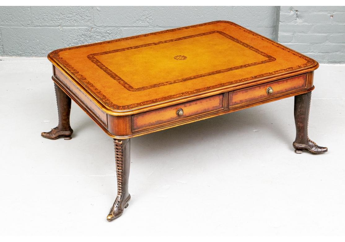 Theodore Alexander Tooled Leather Top Cocktail Table With Boot Form ...