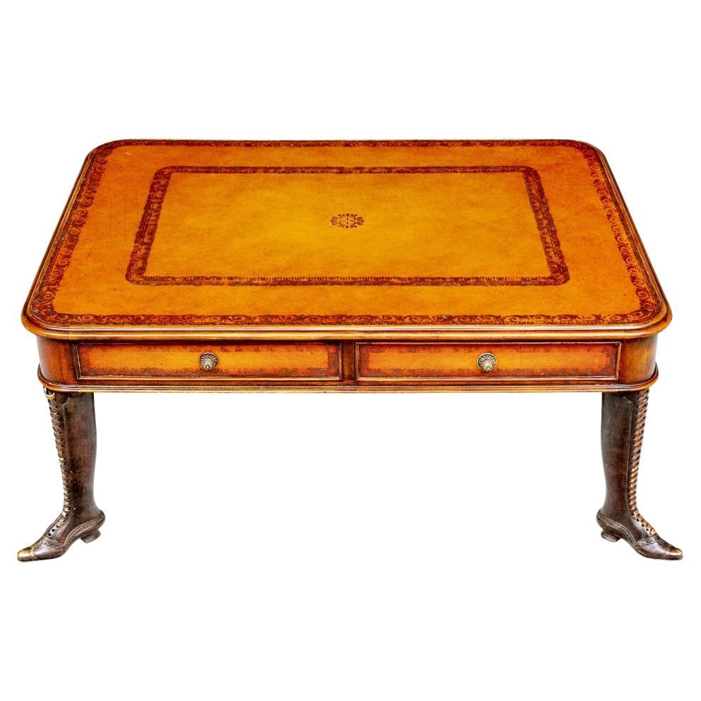 Theodore Alexander Tooled Leather Top Cocktail Table With Boot Form ...