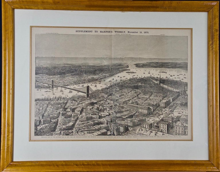 Theodore R. Davis - 1870 View of Proposed Brooklyn Bridge and New York ...
