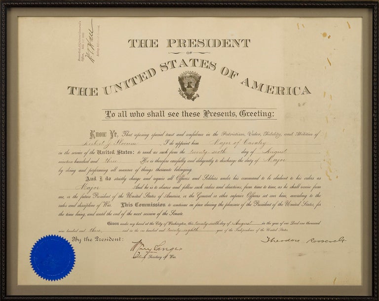 Theodore Roosevelt Signed Presidential Military Appointment Document ...