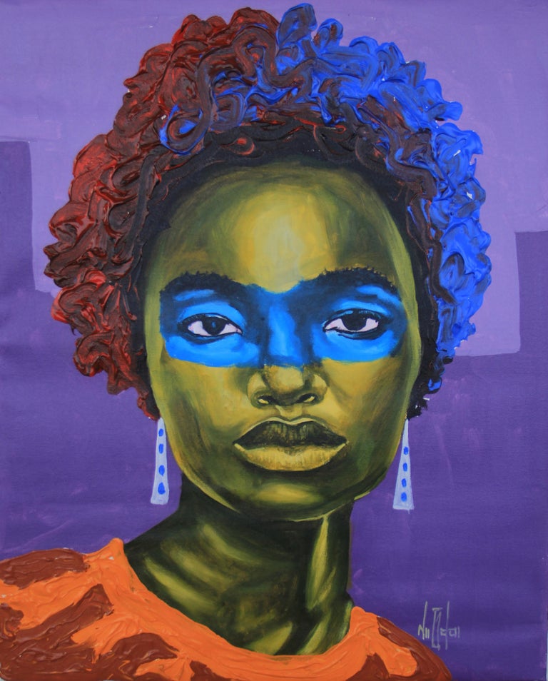 Theophilus Tetteh - "Glossy Hairline" acrylic painting of black woman ...