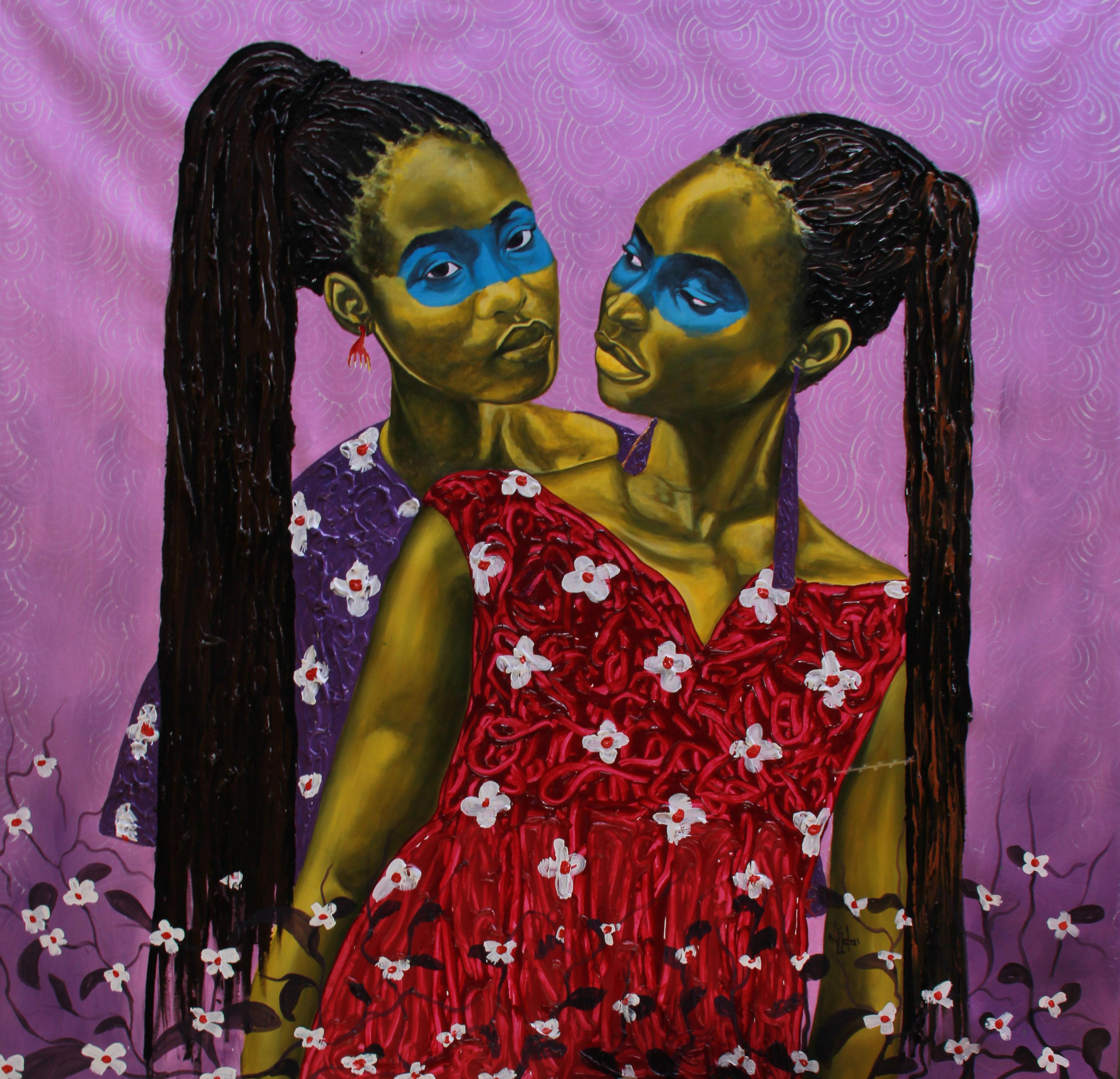 Theophilus Tetteh - "Glossy Hairline" acrylic painting of black woman ...