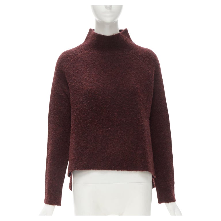 THEORY dark red wool blend fuzzy stand collar step hem sweater XS For ...