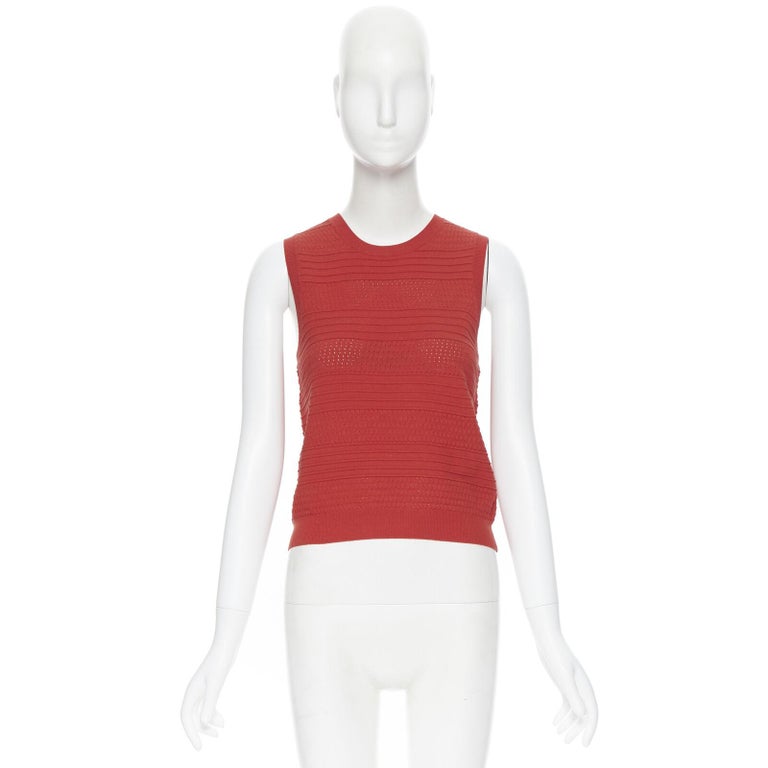 THEORY red polyester textured jacquard knit sleeveless vest top XS For ...