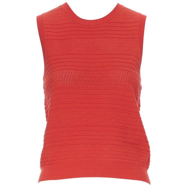 THEORY red polyester textured jacquard knit sleeveless vest top XS For ...