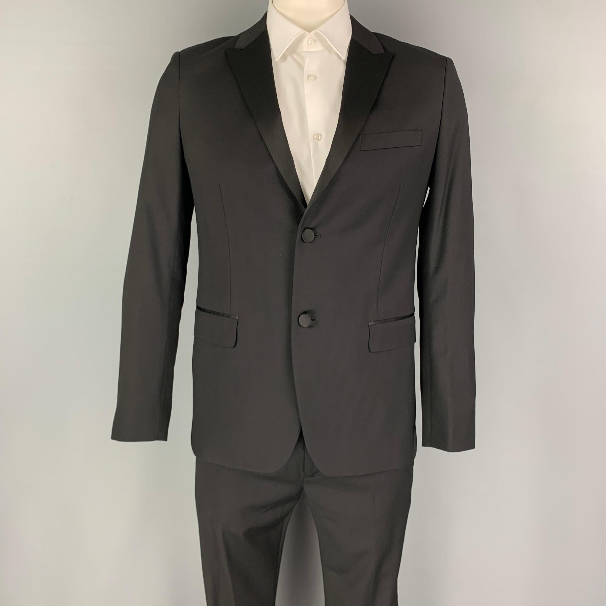 THEORY Size 40 Regular Black Wool Peak Lapel Tuxedo Suit For Sale at ...