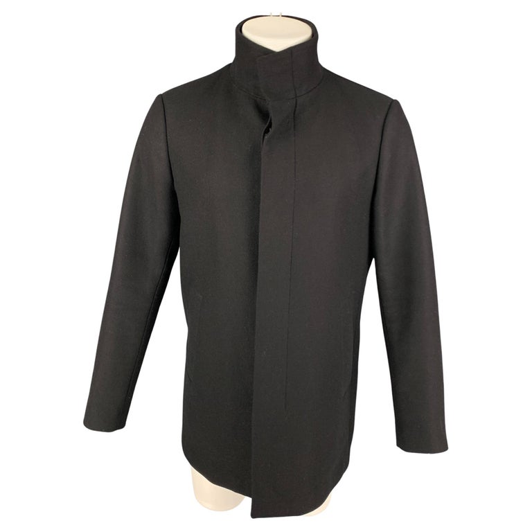 THEORY Size M Black Wool Blend Hidden Placket Coat For Sale at 1stDibs