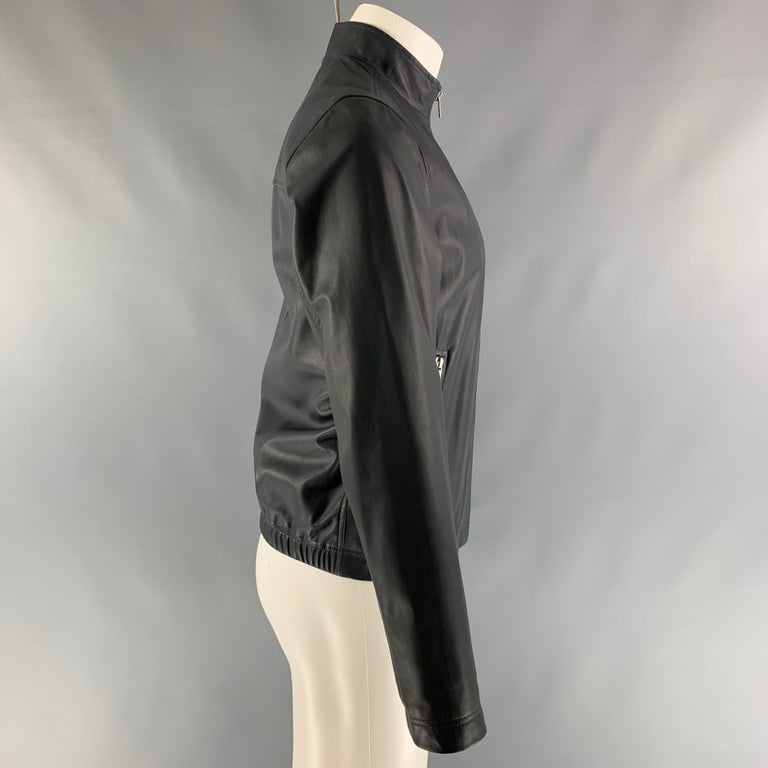 THEORY Size S Grey Solid Leather Jacket at 1stDibs