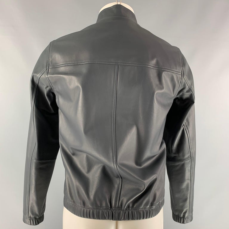 THEORY Size S Grey Solid Leather Jacket at 1stDibs