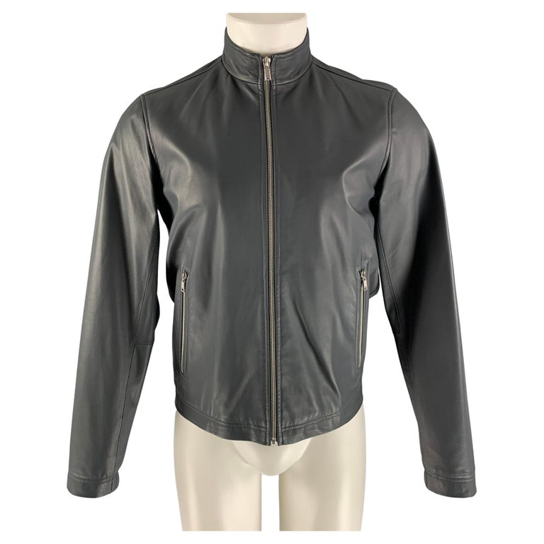 THEORY Size S Grey Solid Leather Jacket at 1stDibs