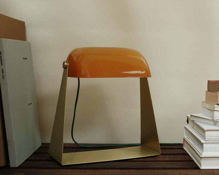 Thew Brushed Brass Table Lamp with Ochre Glass Shade by Artig For Sale ...