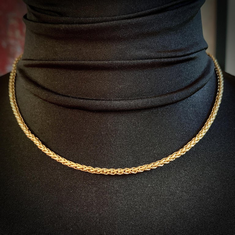 Thick Choker-Length Wheat Chain in 18 Karat Gold with Oversized Lobster ...