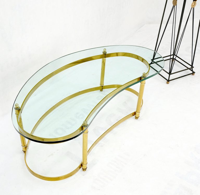 Thick Glass Kidney Shape Brass Base Mid-Century Modern Coffee Table For ...