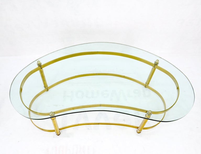 Thick Glass Kidney Shape Brass Base Mid-Century Modern Coffee Table For ...