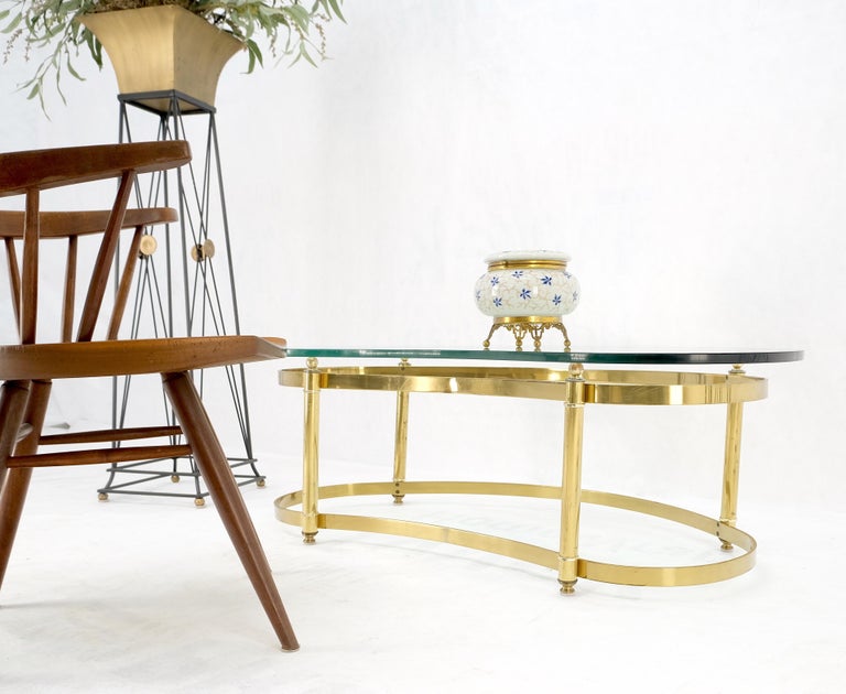 Thick Glass Kidney Shape Brass Base Mid-Century Modern Coffee Table For ...