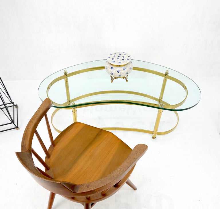 Thick Glass Kidney Shape Brass Base Mid-Century Modern Coffee Table For ...