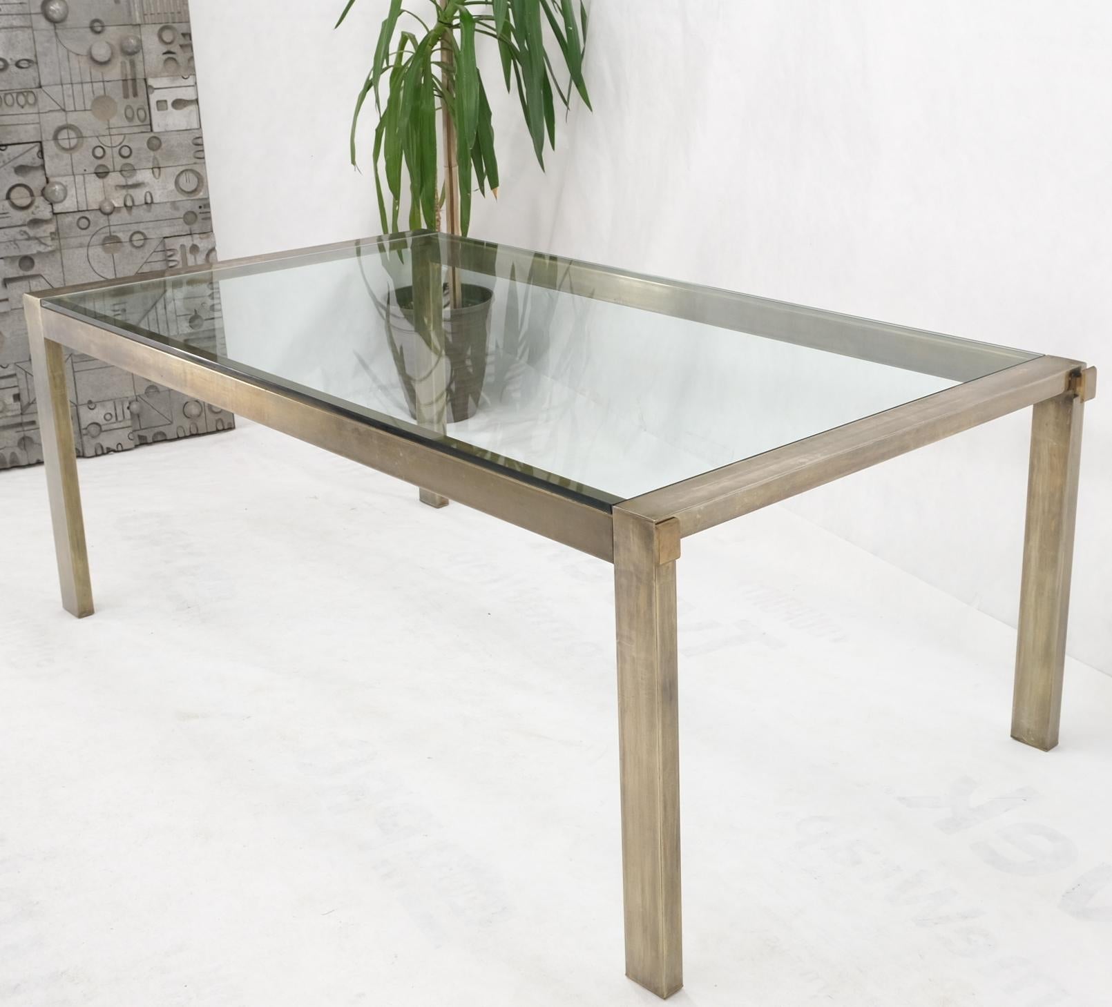 Thick Glass Top Metal Bronze Finish Frame Dining Table w/ 2 Extension ...