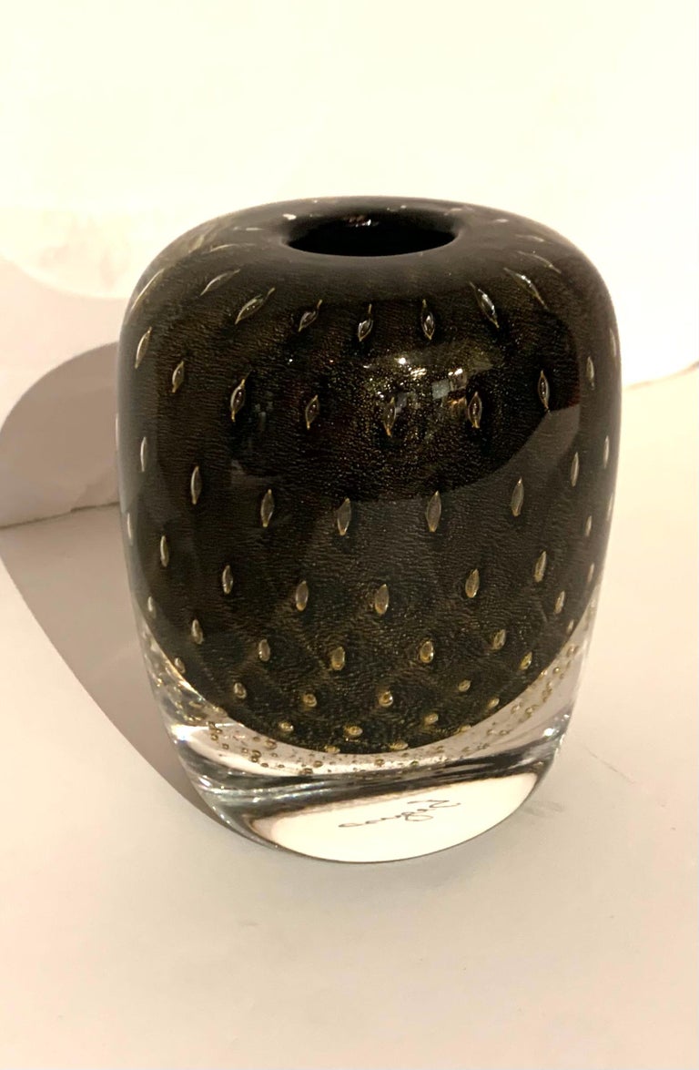 Thick Gold Speckled Glass Small Oval Shape Vase, Brazil, Contemporary For Sale at 1stDibs