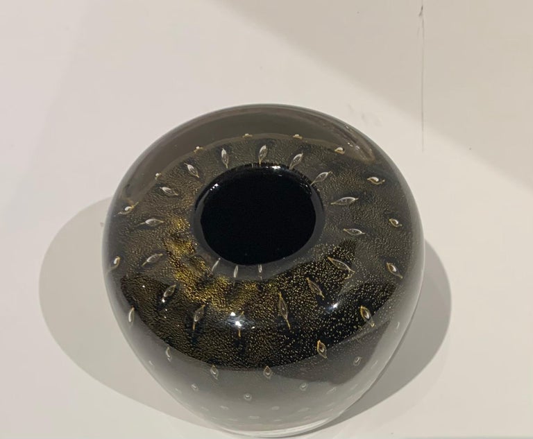 Thick Gold Speckled Glass Small Oval Shape Vase, Brazil, Contemporary ...