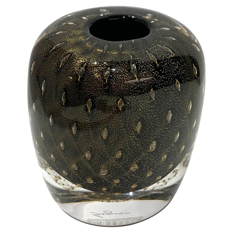 Thick Gold Speckled Glass Small Oval Shape Vase, Brazil, Contemporary ...