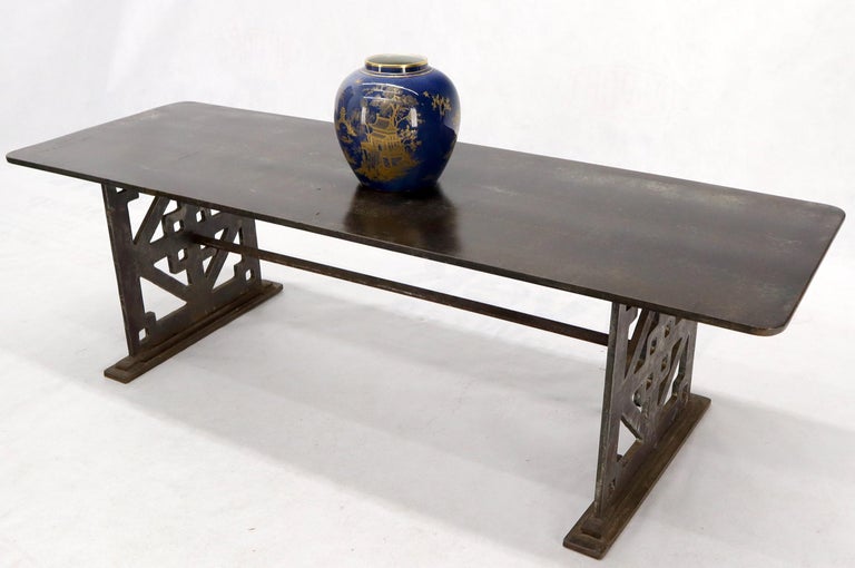 Thick Solid Steel Plate Top Pierced Base Coffee Table Steam Punk Coffee ...
