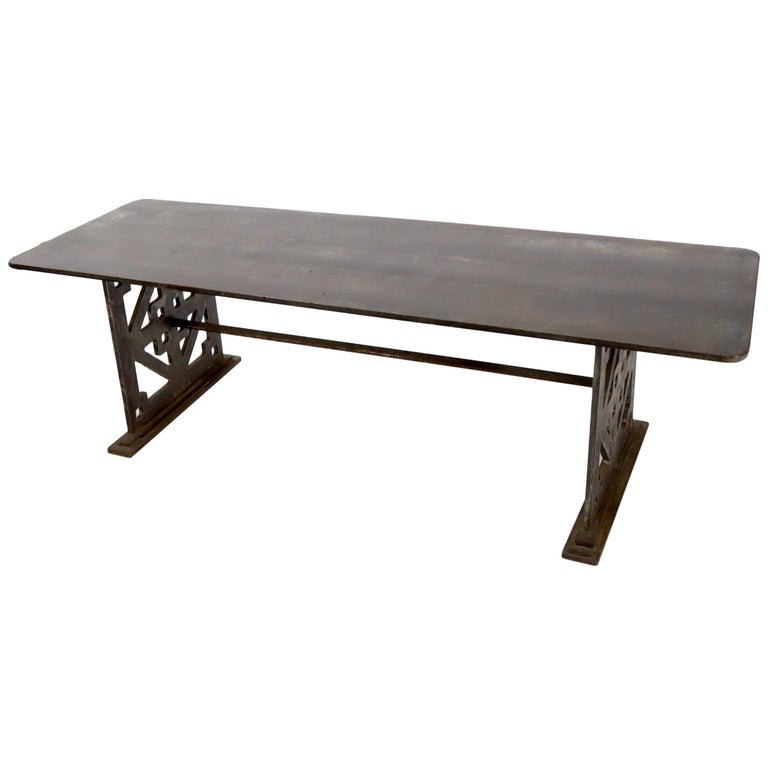 Thick Solid Steel Plate Top Pierced Base Coffee Table Steam Punk Coffee ...