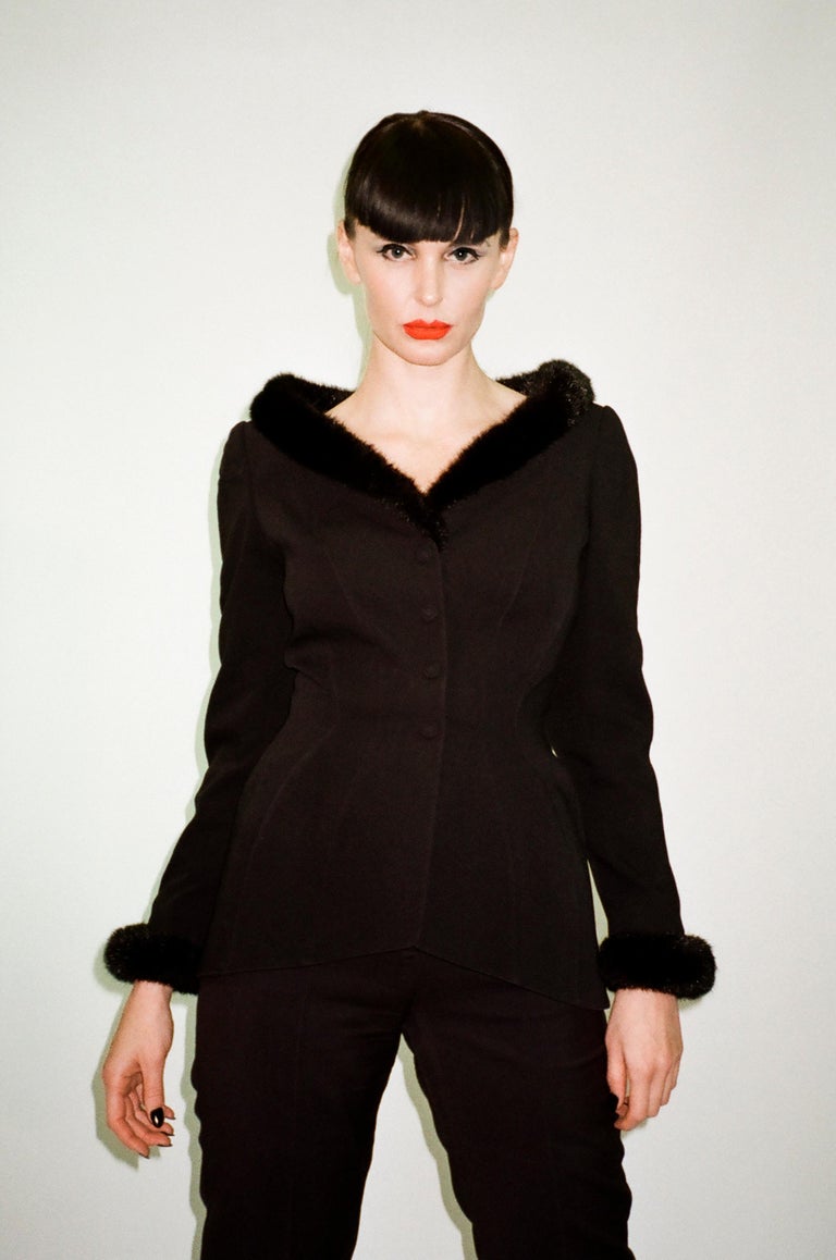 THIERRY MUGLER 1990s Hourglass Blazer With Faux Fur Trim For Sale at ...