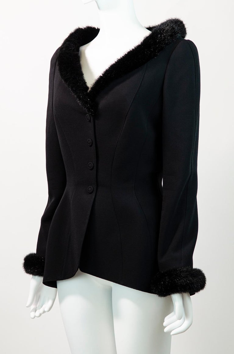 THIERRY MUGLER 1990s Hourglass Blazer With Faux Fur Trim For Sale at ...