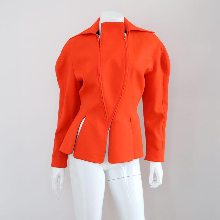 THIERRY MUGLER 1990s Orange Blazer With Velvet Lined Lapels and Zipper ...