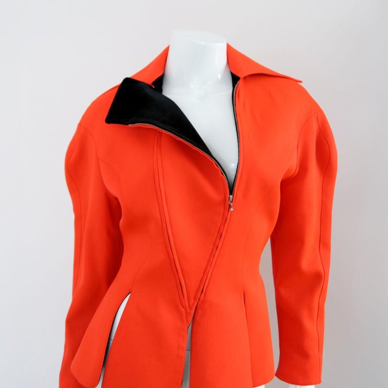 THIERRY MUGLER 1990s Orange Blazer With Velvet Lined Lapels and Zipper ...